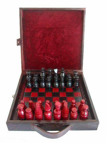 "Way to Victory" Wood and Leather Chess Set - Chess Boutique