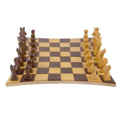 Tempisque and Salmwood Twisted Battle Chess Set - Chess Boutique