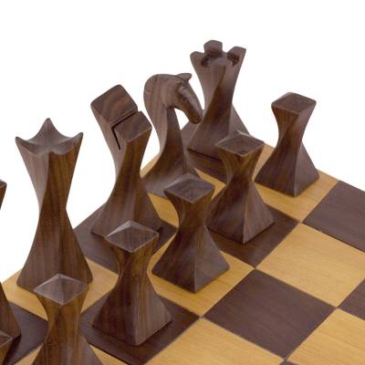 Tempisque and Salmwood Twisted Battle Chess Set - Chess Boutique